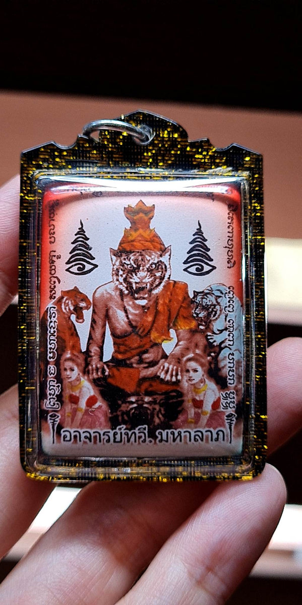 Thai amulet Locket Lersi Pujoa Tiger Head Aj Tavee Mahalarp Lucky Char ...