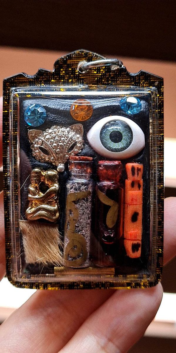 Thai amulet Locket Lersi Pujoa Tiger Head Aj Tavee Mahalarp Lucky Char ...