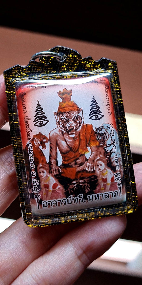 Thai amulet Locket Lersi Pujoa Tiger Head Aj Tavee Mahalarp Lucky Char ...